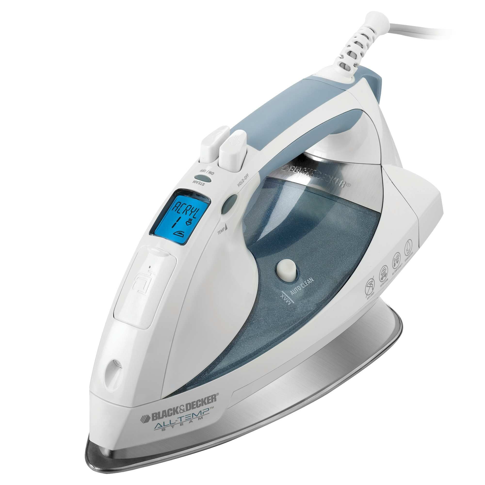All-Temp Steam Iron with Stainless-Steel Soleplate; White/Grey | BLACK ...